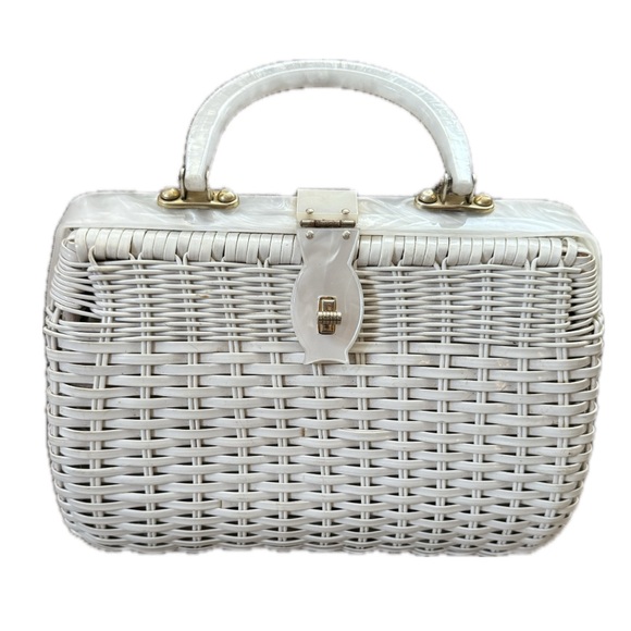 Bags | Vintage White Lucite Wicker Framed Purse With Handle | Poshmark